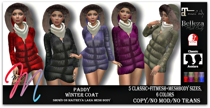 Second Life Marketplace - Paddy Winter Coat , Fitmesh, Belleza ...