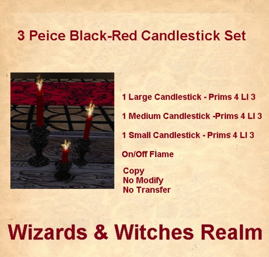 Second Life Marketplace - 3 Piece Black - Red Candlestick Set Box