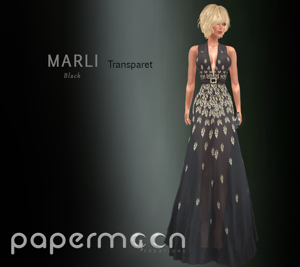 Second Life Marketplace - PaperMoon- Marli Semi-Transparent Gown - Black