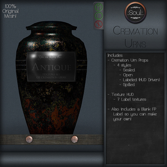 Second Life Marketplace - .:Soul:. Cremation Urns - FatPack Set