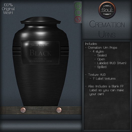 Second Life Marketplace - .:Soul:. Cremation Urns - Black Set