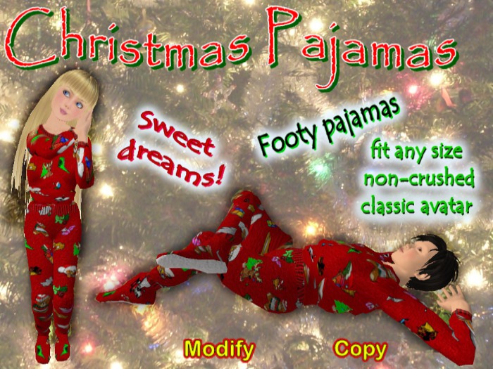 Second Life Marketplace - *Timeless Child* Christmas Animals Pajamas - red