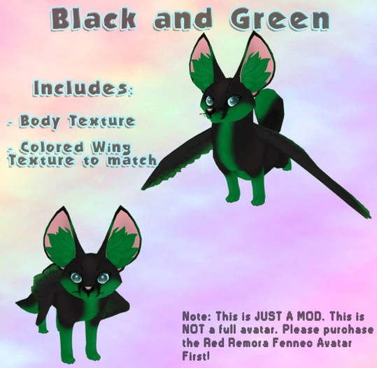 Second Life Marketplace - [WP]Red Remora Black and Green Fennec Texture ...