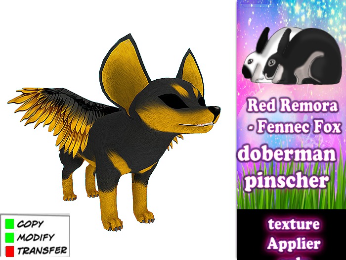 Second Life Marketplace - Red Remora Fennec Fox - doberman pinscher Yellow
