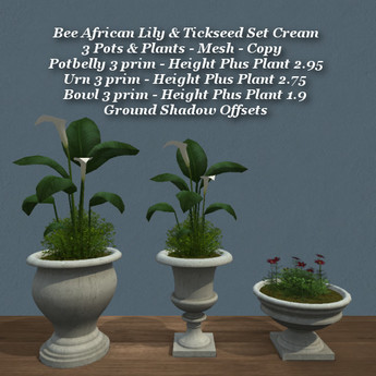 Second Life Marketplace - Bee African Lily & Tickseed Pots Cream