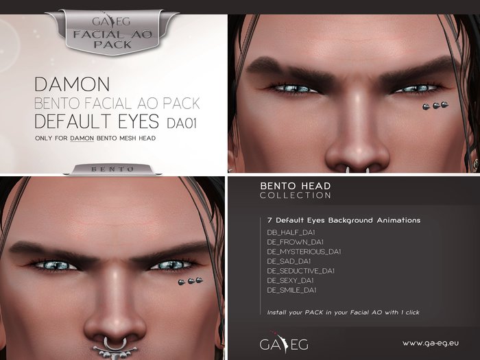 Second Life Marketplace - DISCOUNTED !!! [GA.EG] Damon Bento Facial AO ...