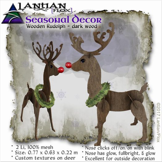 Second Life Marketplace - ~L/Fx~Wooden Rudolph (blinking) - dark wood ...