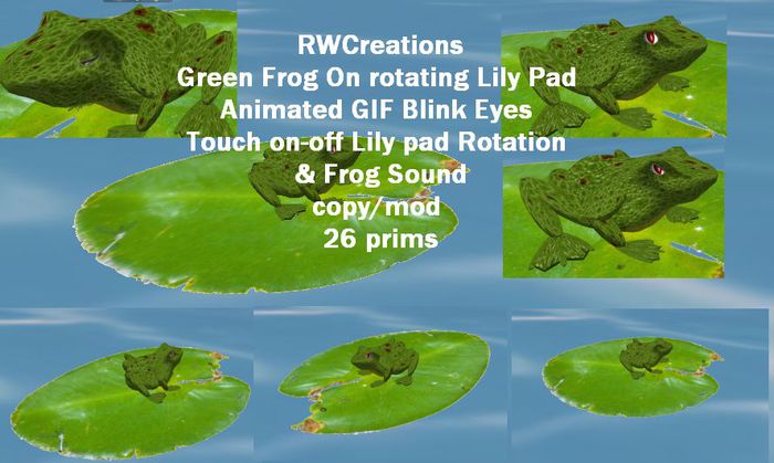 Second Life Marketplace - Green Frog On Lily Pad GIF Eyes Touch ...
