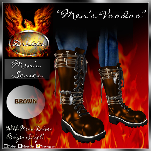 Second Life Marketplace - !Drakke! Men's "Voodoo" Boots (Brown)