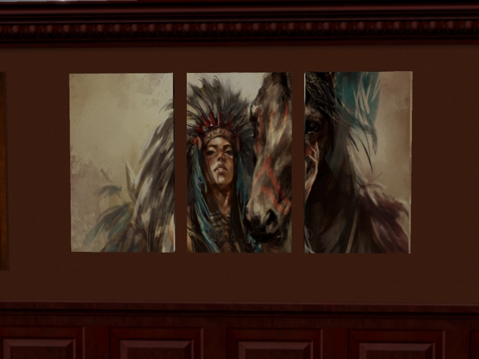 Second Life Marketplace - ~ECC~3 Panel Canvas Indian Squaw & Horse