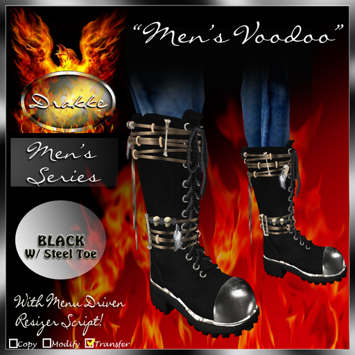 Second Life Marketplace - !Drakke! Men's "Voodoo" Boots (Black with ...