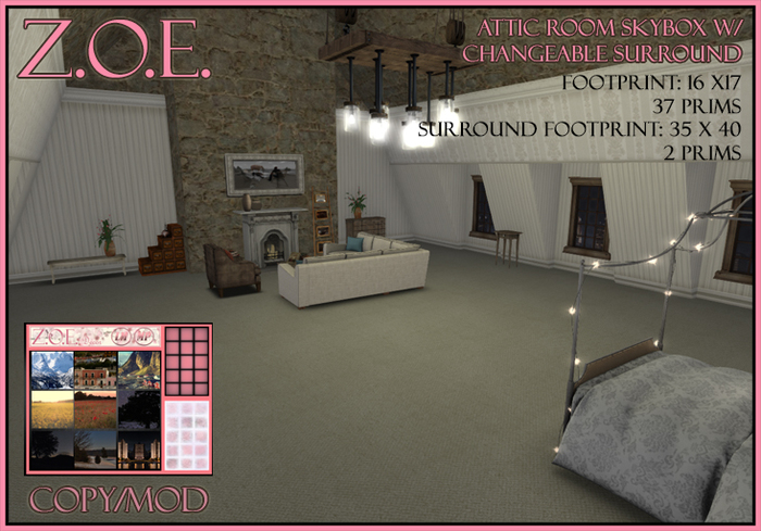 Second Life Marketplace - Z.O.E. Attic Room Skybox w/ Surround