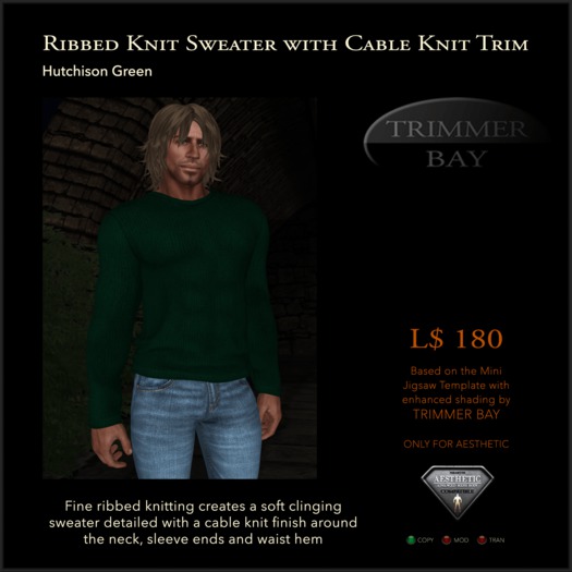 Second Life Marketplace - Ribbed Knit Sweater with Cable Knit Trim ...