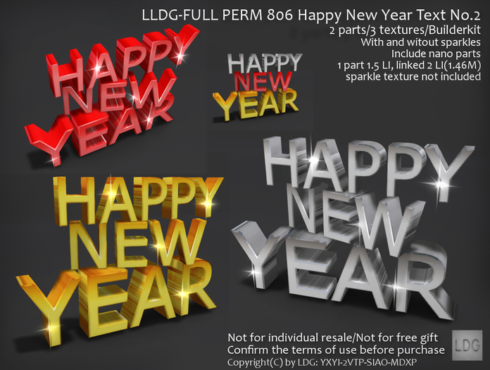 Second Life Marketplace - LDG-FULL PERM 806 Happy New Year Text No.2 /2 ...
