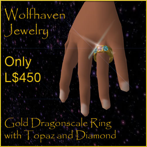 Second Life Marketplace - Gold Dragonscale Ring with Diamond & Topaz by ...