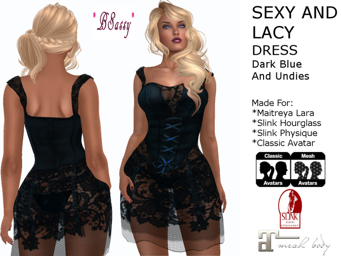 Second Life Marketplace Bsassy Sexy And Lacy Dress Dark Blue