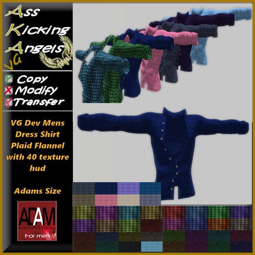 Second Life Marketplace - Vg Dev Mens Open Dress Shirt Plaid Flannel ...