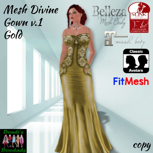Second Life Marketplace - Dondi's Doodads Mesh Divine Gown v.1 Gold