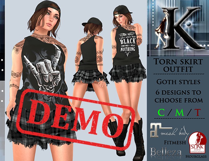 Second Life Marketplace Keresma Torn Skirt Outfit Demo