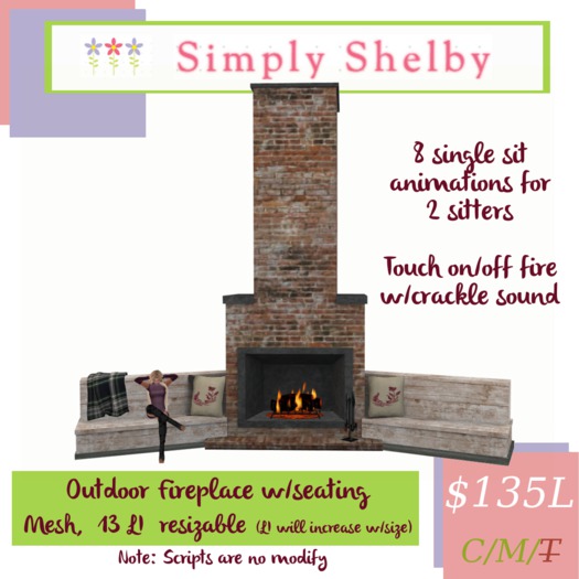 Second Life Marketplace - Simply Shelby Outdoor fireplace w/seating
