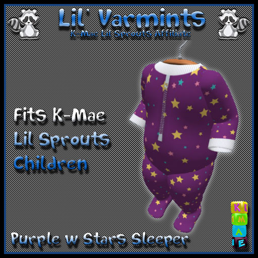 Second Life Marketplace - Lil' Varmints Outfit - Purple w Stars Sleeper
