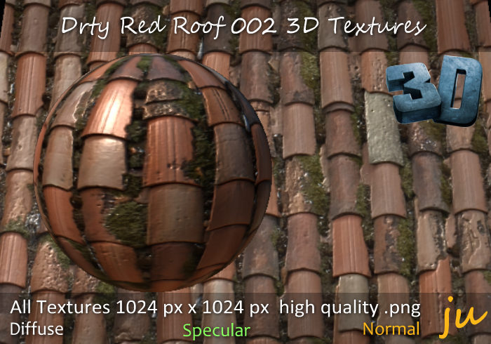 Second Life Marketplace - JU Drty Red Roof 002 3D Textures Full Perm