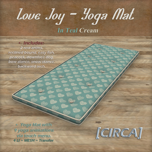 Second Life Marketplace - [CIRCA] - "Love Joy" Yoga Mat - Teal Cream