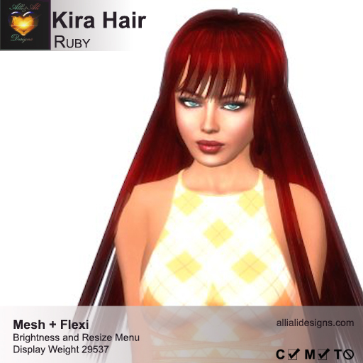 Second Life Marketplace - A&A Kira Hair Ruby. Mesh + Flexi long womens hairstyle. FUNCTIONAL DEMO