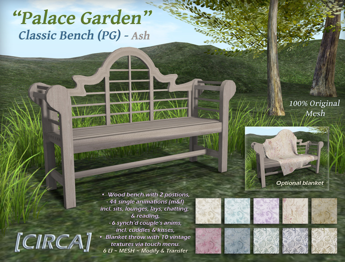 Second Life Marketplace - [CIRCA] - "Palace Garden" Classic Bench (PG ...