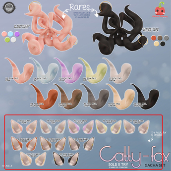 Second Life Marketplace - 13 {Catty-fox} ears pink BOX .::Cubic Cherry::.