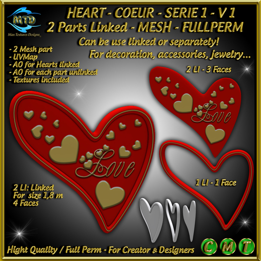 Second Life Marketplace - HEART - COEUR - Serie 1 - V1 - MESH - FULLPERM