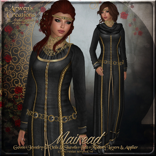 Second Life Marketplace - {AS} Mairead Medieval Rigged Mesh Gown: Black ...