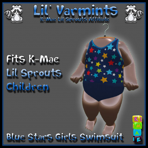 Second Life Marketplace - Lil' Varmints Outfit - Blue Stars Girls Swimsuit