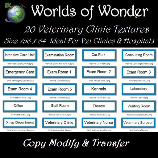 Second Life Marketplace - WoW 20 Veterinary Clinic Sign Textures