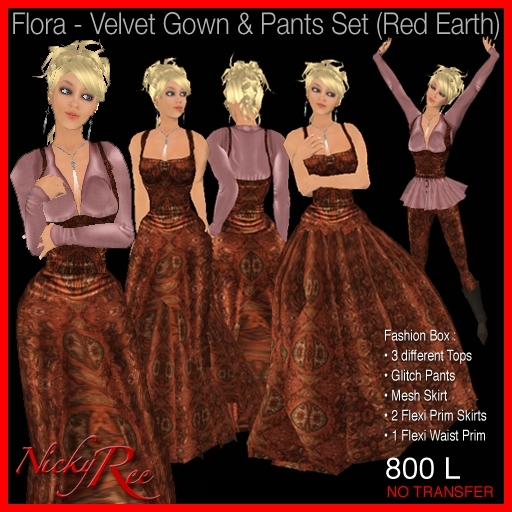Second Life Marketplace - Flora - Velvet Gown & Pants Set (Red Earth)
