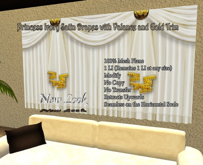 Second Life Marketplace - Princess Ivory Drapes with Valance and Gold ...