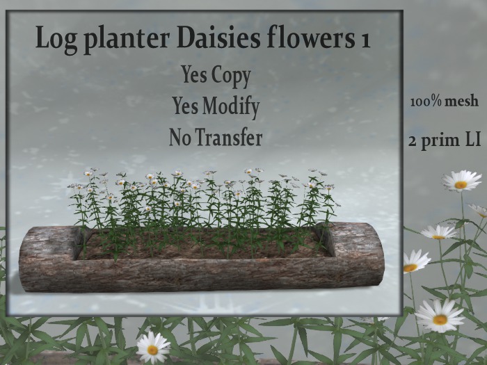 Second Life Marketplace - !Moril Creations! Log planter Daisies flowers 1