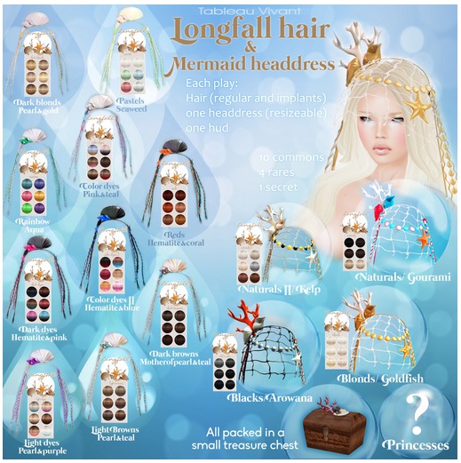 Second Life Marketplace - ~Tableau Vivant~ Longfall Hair - Rainbow//Aqua