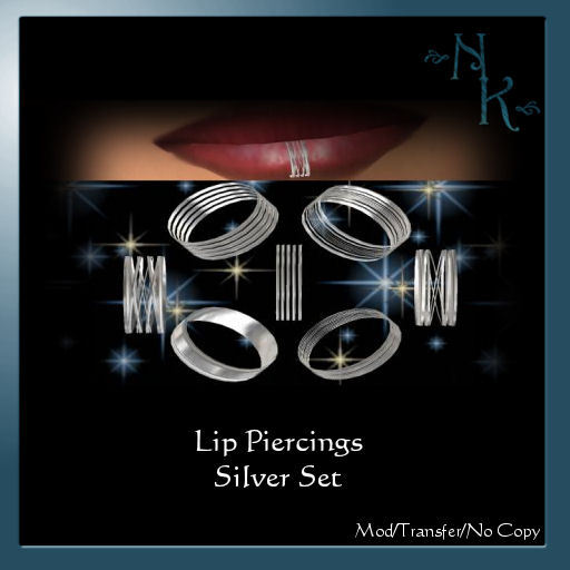 Second Life Marketplace - Neptune's Kiss Lip Piercings - Silver Ring Set