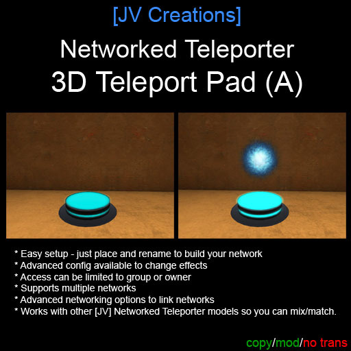 Second Life Marketplace - 3D Teleport Pad Networked Teleporter (Model A ...