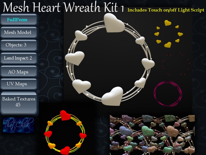 Second Life Marketplace - ~tc~ Mesh Heart Wreath 1 FullPerm Kit