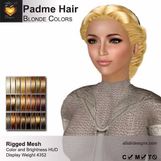 Second Life Marketplace - A&A Padme Hair Blonde Colors Pack. Rigged ...