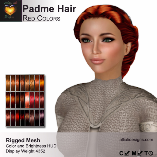 Second Life Marketplace - A&A Padme Hair Red Colors Pack. Rigged mesh ...