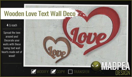 Second Life Marketplace - MadPea Wooden Love Text Wall Deco