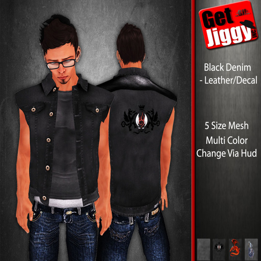 Second Life Marketplace - Black Denim Vest - Leather - Decal