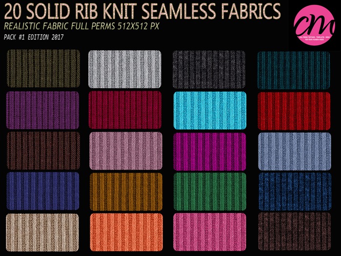 Second Life Marketplace - 20 solid rib knit seamless fabrics pack 1 ...