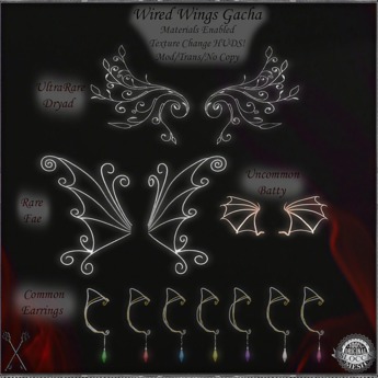 Second Life Marketplace - ~*S.E.*~ Wired Wings Gacha - Earrings - Pink