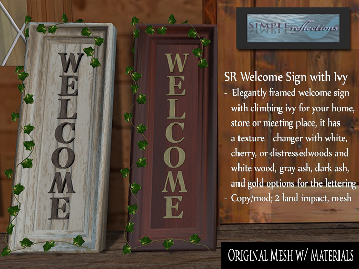 Second Life Marketplace - SR Welcome Sign with Ivy - welcome for home ...