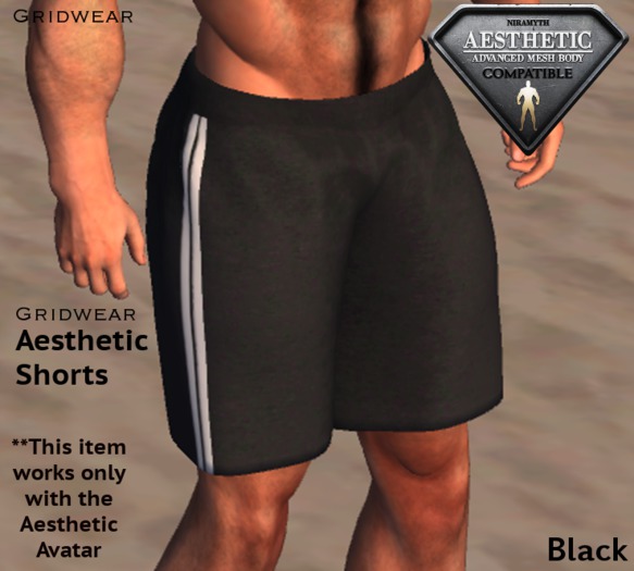Second Life Marketplace - GridWear Aesthetic Shorts - Black With Stripe