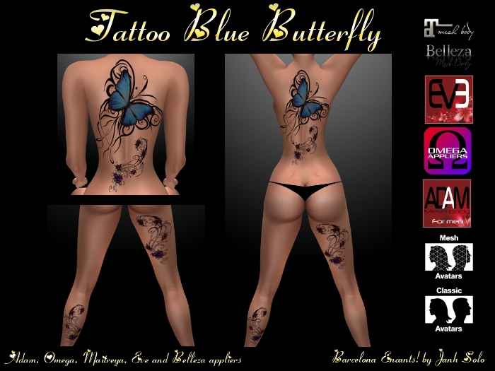 Second Life Marketplace - Tattoo Blue Butterfly (BOM, Maitreya, Belleza ...